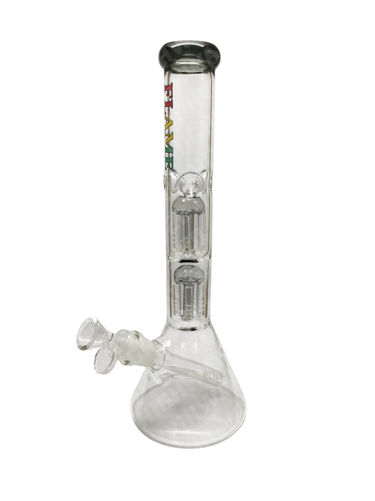 Flame Double Showerhead Percolator Straight Beaker Base Ice Bong ...